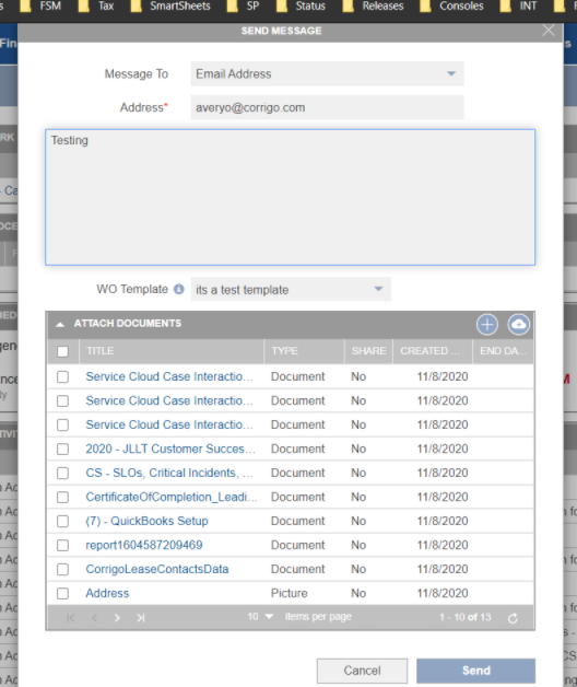 Corrigo Enterprise 9 - Work Orders - Send Message Restrictions