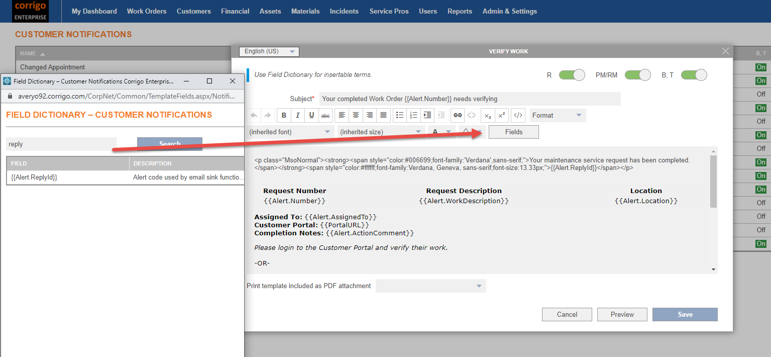 Corrigo Enterprise 9 - Work Orders - Verify Work by Email Reply
